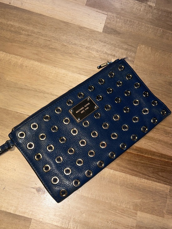 Michael Kors | Bags | Michael Kors Navy Leather Grommet Wristlet With ...
